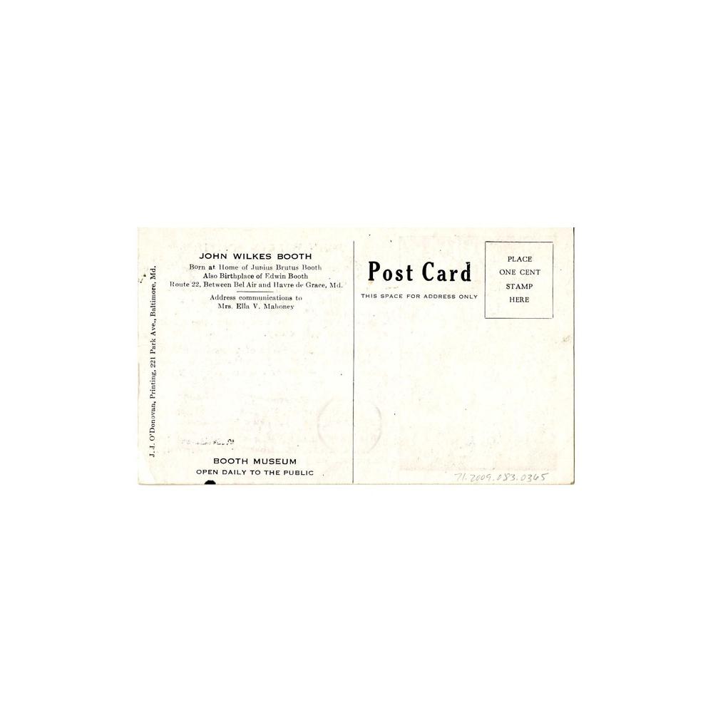 Postcard of John Wilkes Booth | The Lincoln Financial Foundation Collection